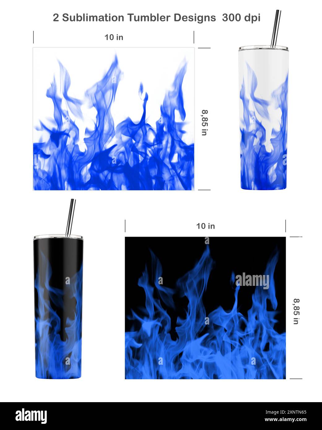 Set of 2 blue fire patterns on white and black background. Seamless ...