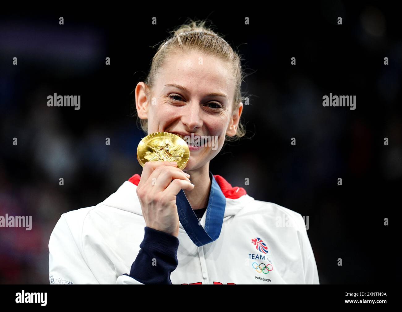 Great Britain's Bryony Page celebrates winning a gold medal following ...
