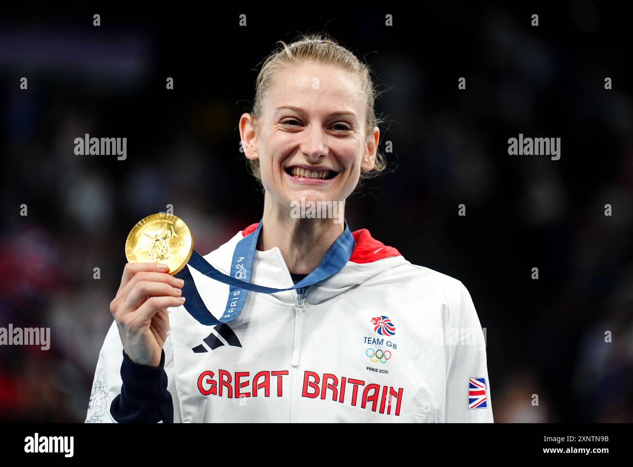 Great Britain's Bryony Page celebrates winning a gold medal following ...