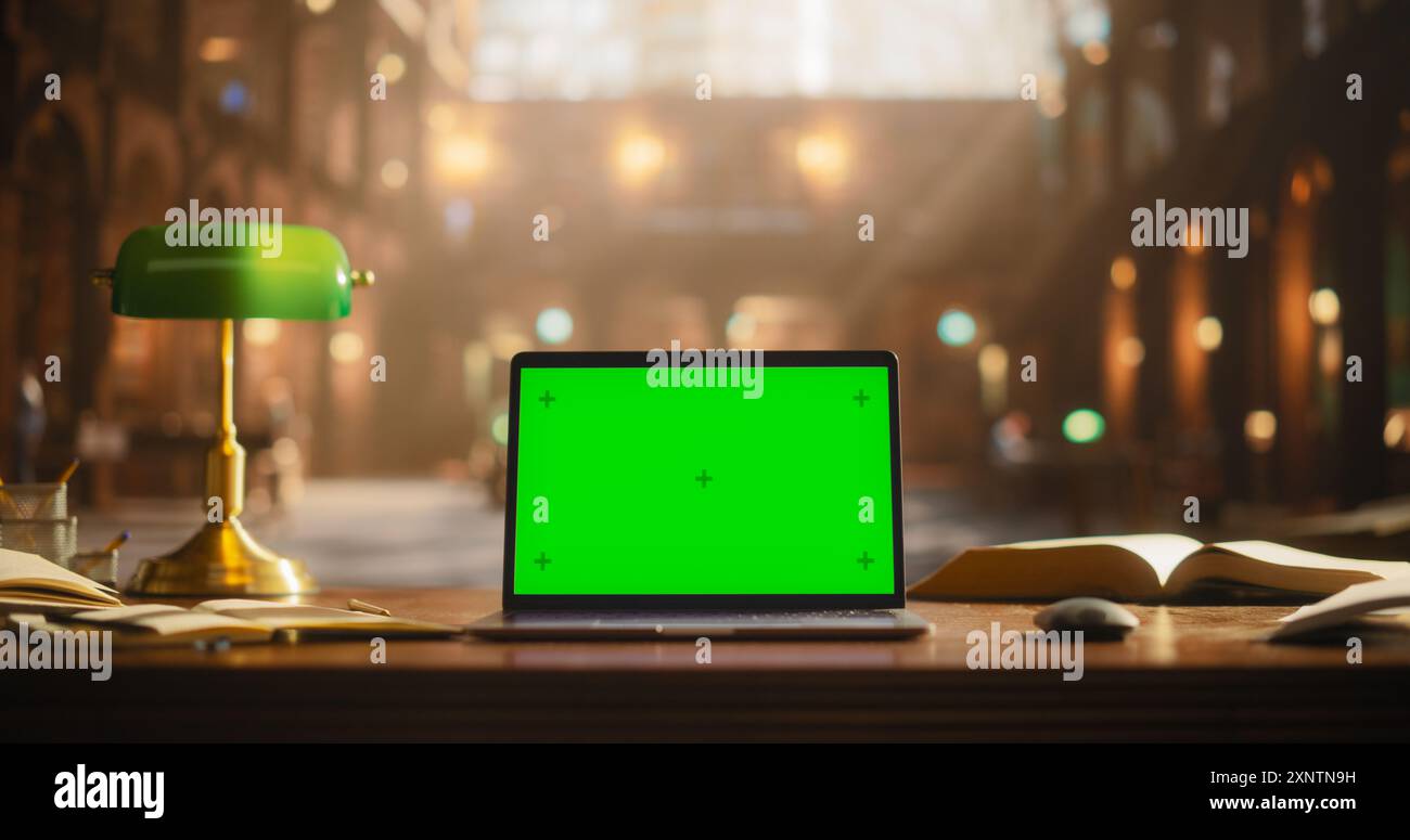 Laptop Computer with Green Screen Mock Up Chromakey Display Standing on ...
