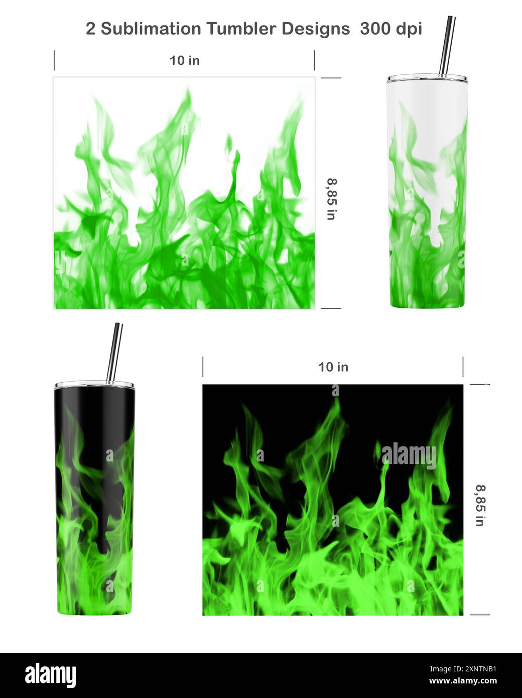 Set of 2 green fire patterns on white and black background. Seamless ...