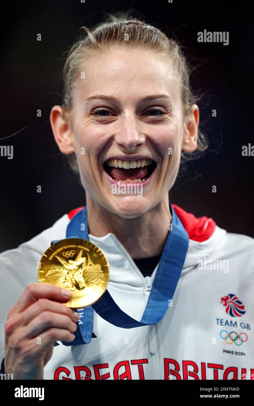 Great Britain's Bryony Page celebrates winning a gold medal following ...