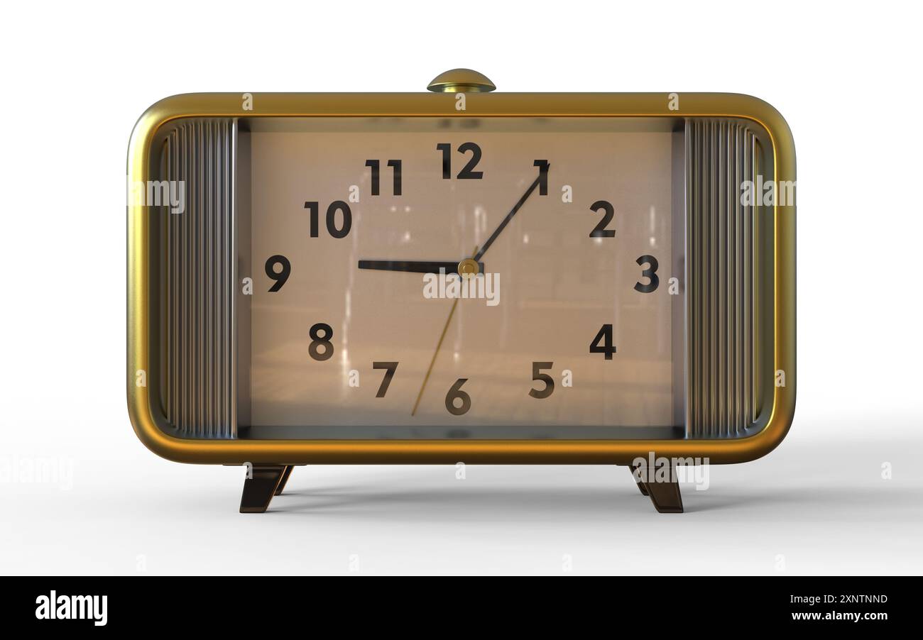 Abstract vintage table clock in the style of the 50s, in a bronze metal ...