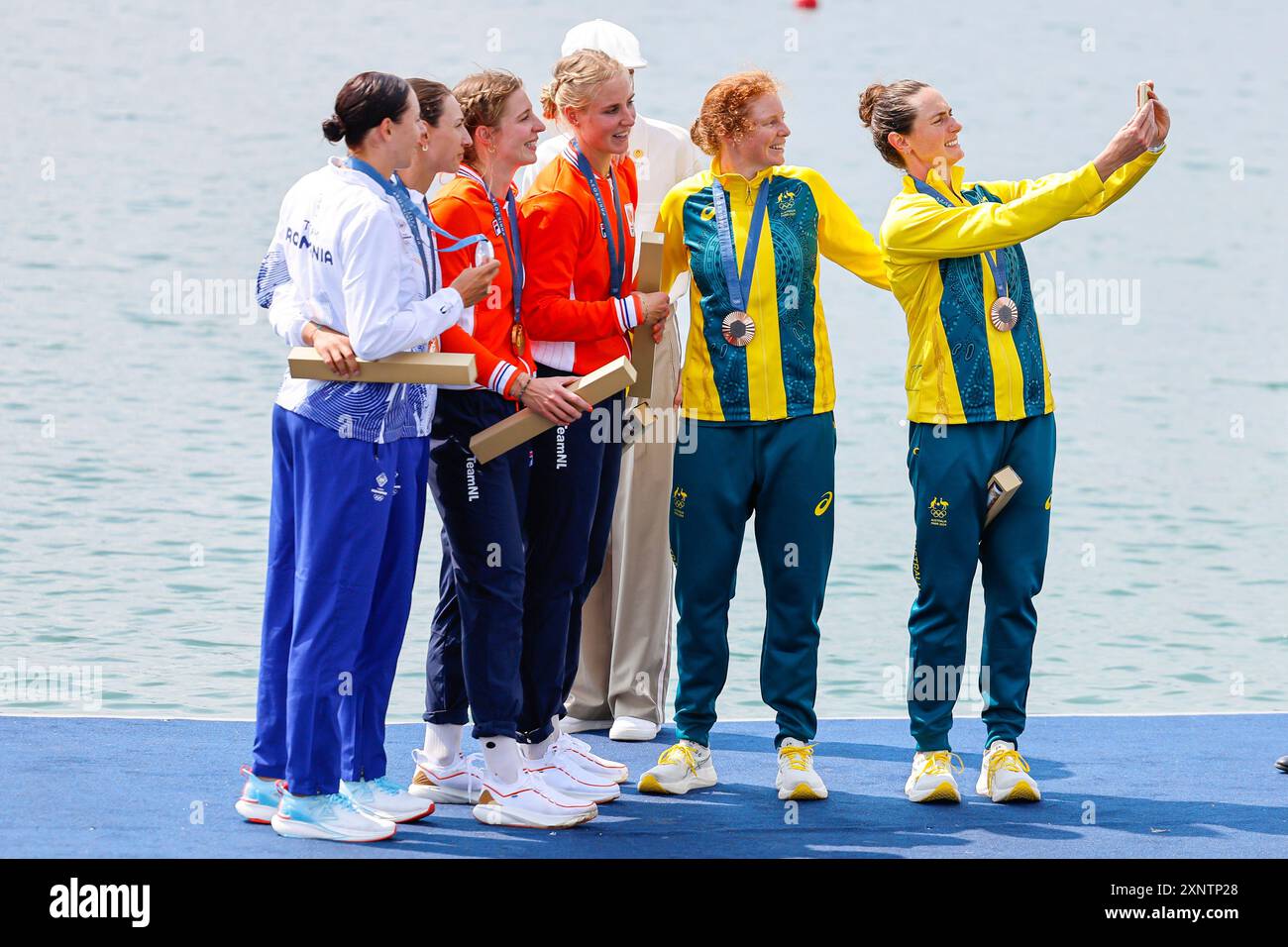 Gold medalists Ymkje Clevering and Voronique Meester of Netherlands ...