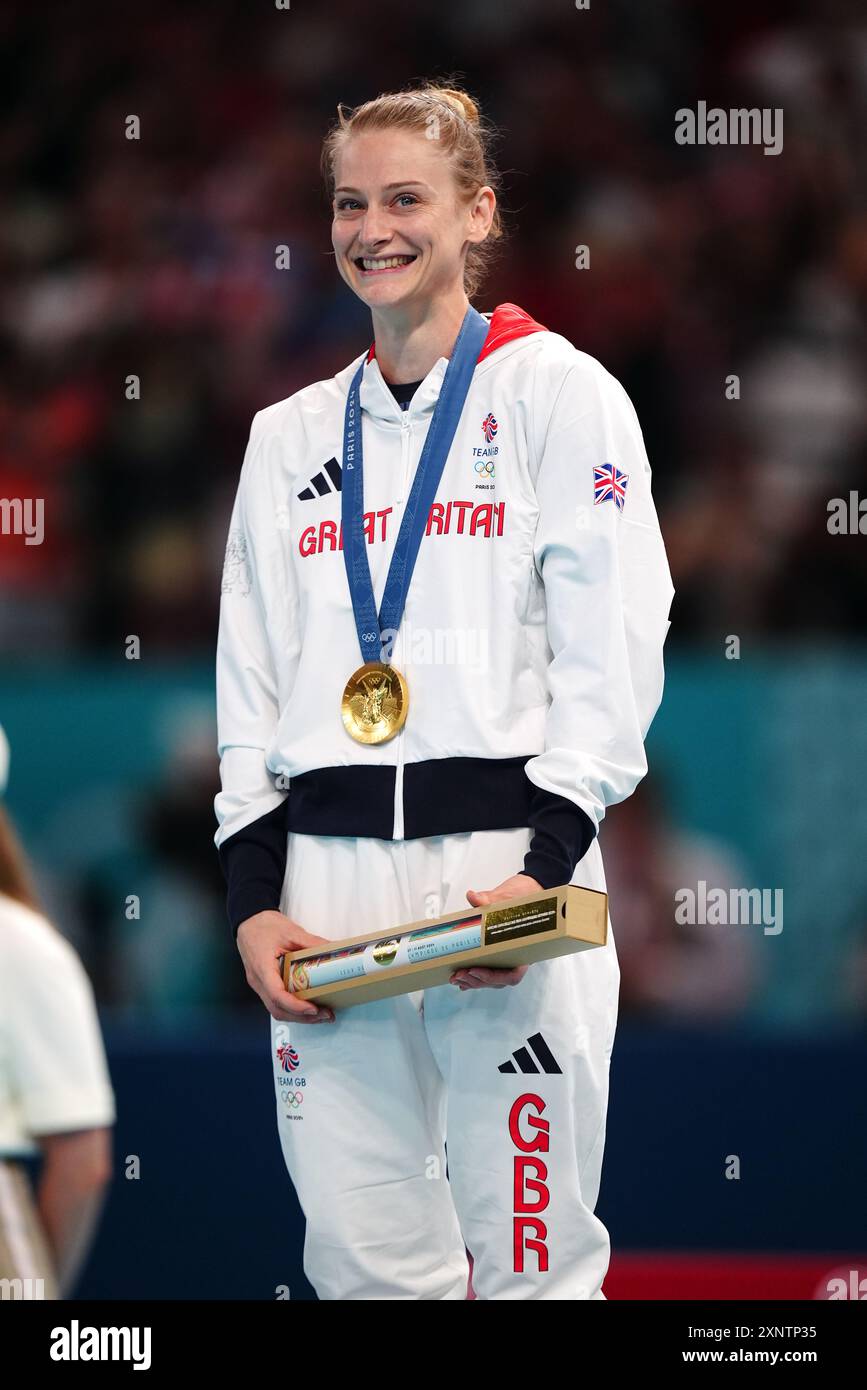 Great Britain's Bryony Page celebrates winning a gold medal following ...