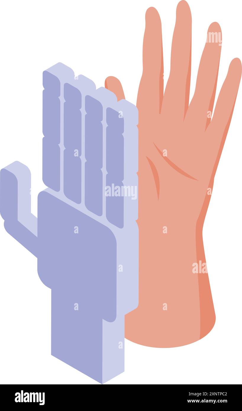 Robotic arm and human hand are giving high five in this isometric ...