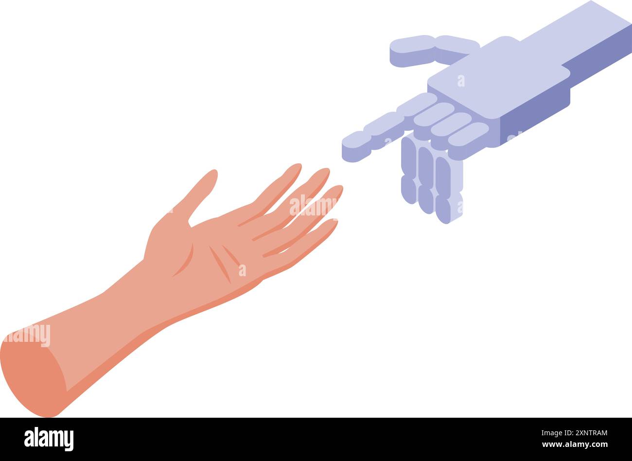 Human and robot hands reaching out to each other representing the ...