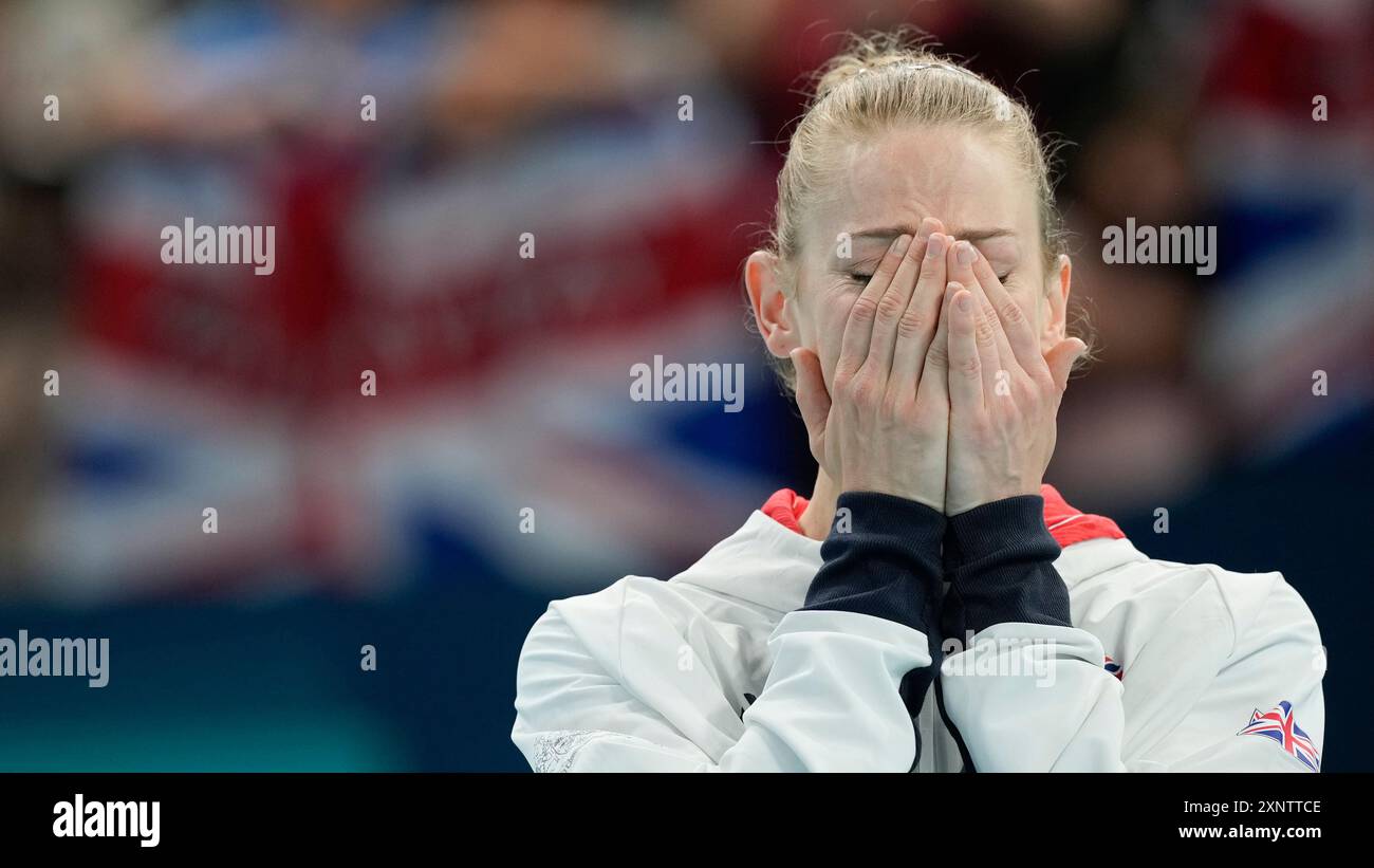 Bryony Page of Britain celebrates after winning the gold medal during ...