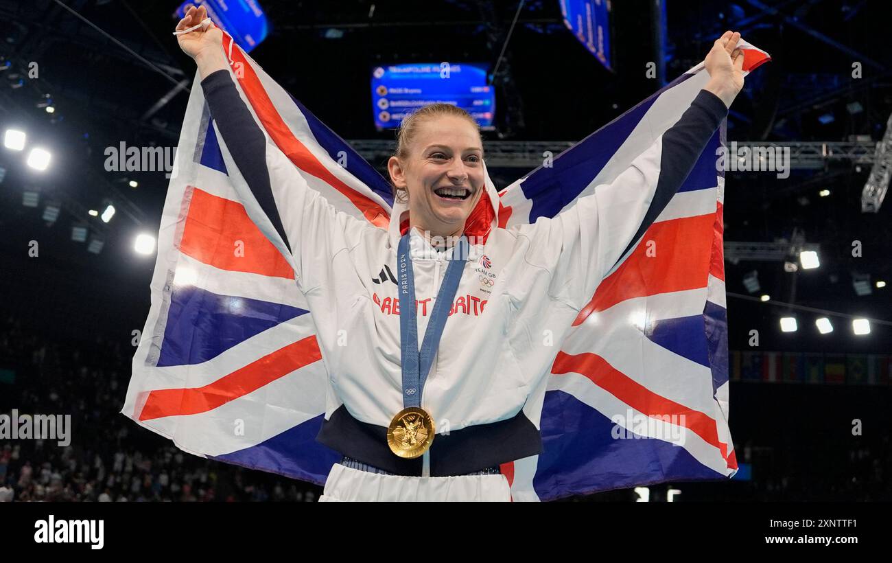 Bryony Page of Britain celebrates after winning the gold medal during ...
