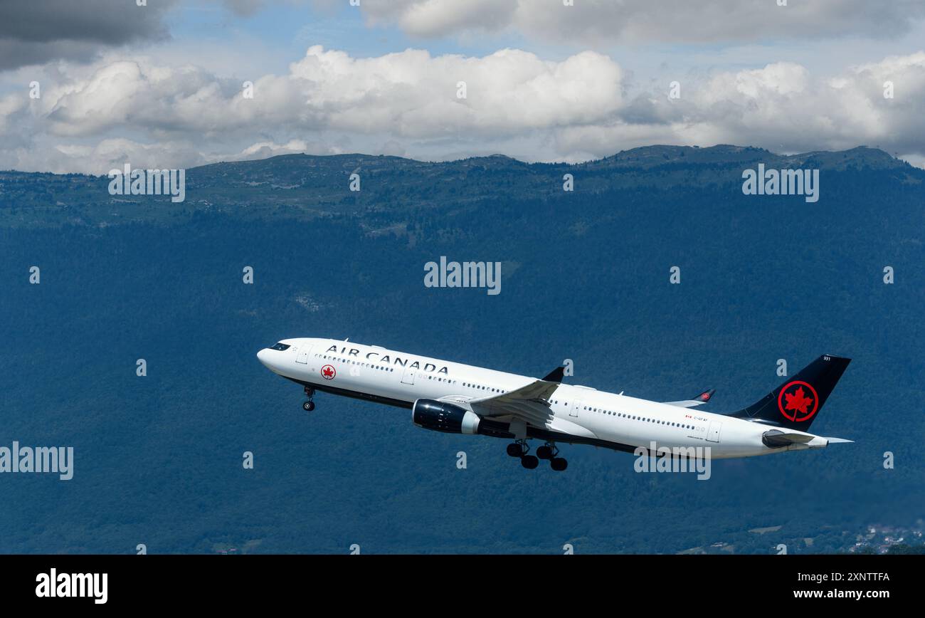 Geneva, Switzerland - July 27, 2024: sign and logo on an Airbus A330 ...