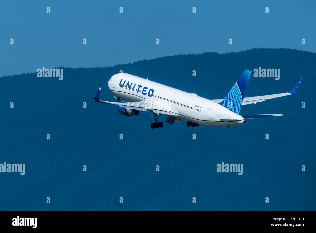 Geneva, Switzerland - July 27, 2024: sign and logo on a Boeing 767 ...