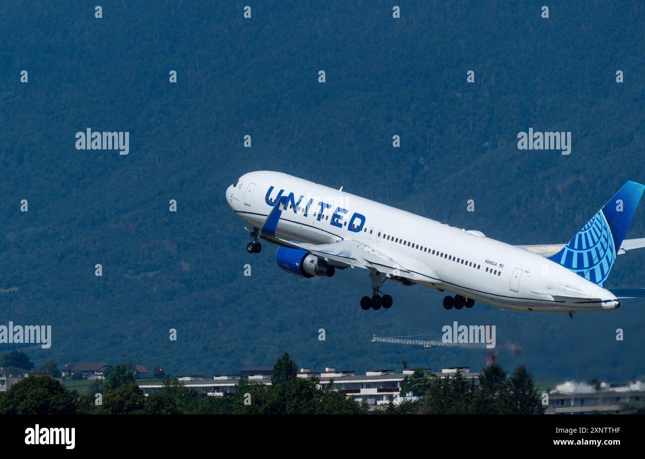 Geneva, Switzerland - July 27, 2024: sign and logo on a Boeing 767 ...