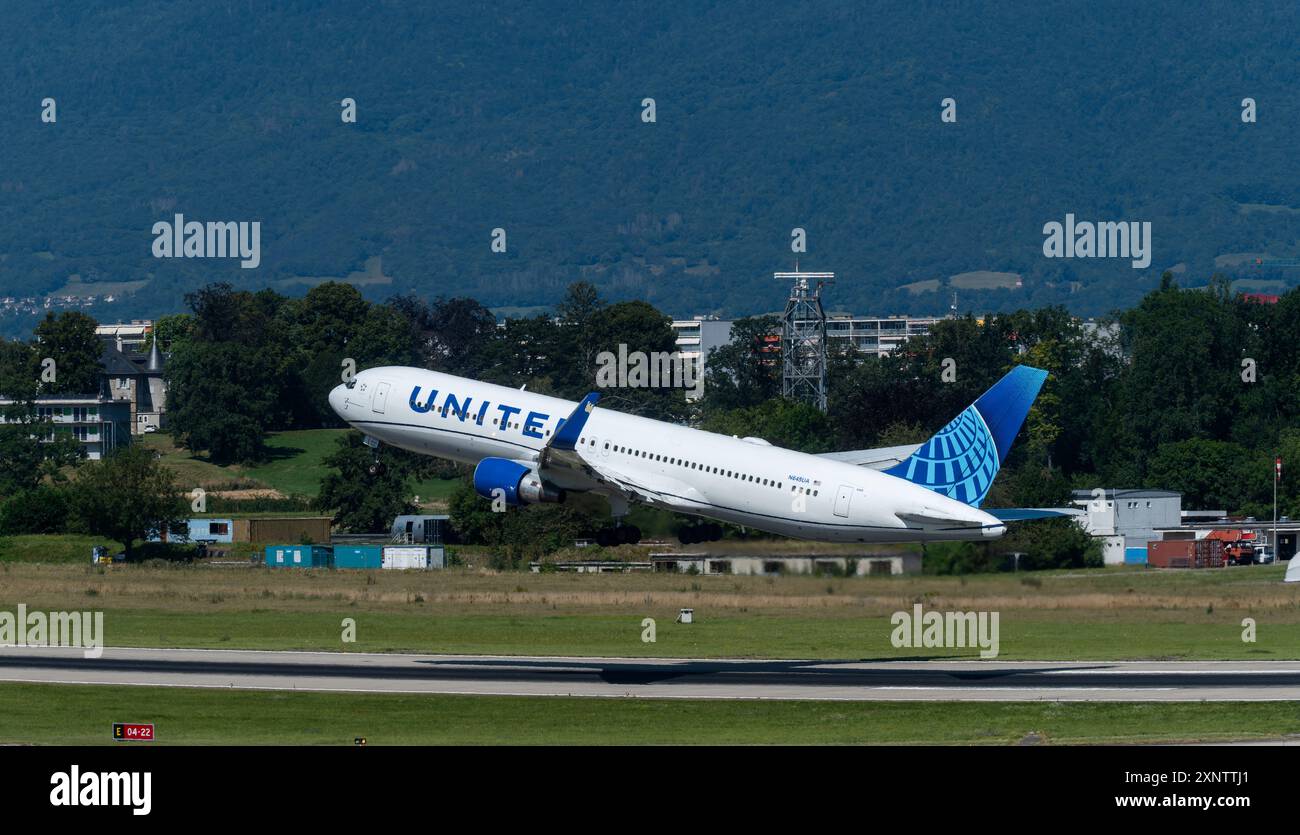 Geneva, Switzerland - July 27, 2024: sign and logo on a Boeing 767 ...