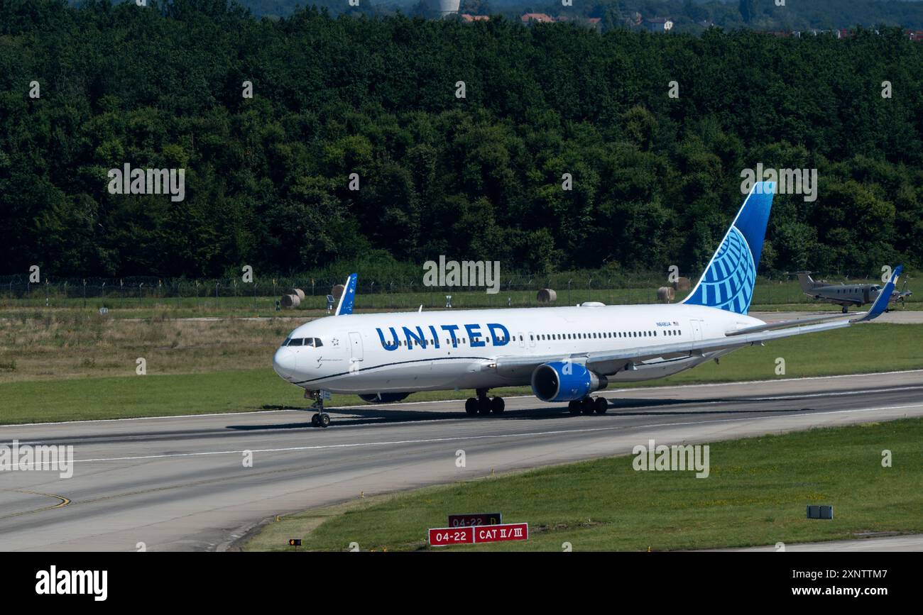 Geneva, Switzerland - July 27, 2024: sign and logo on a Boeing 767 ...