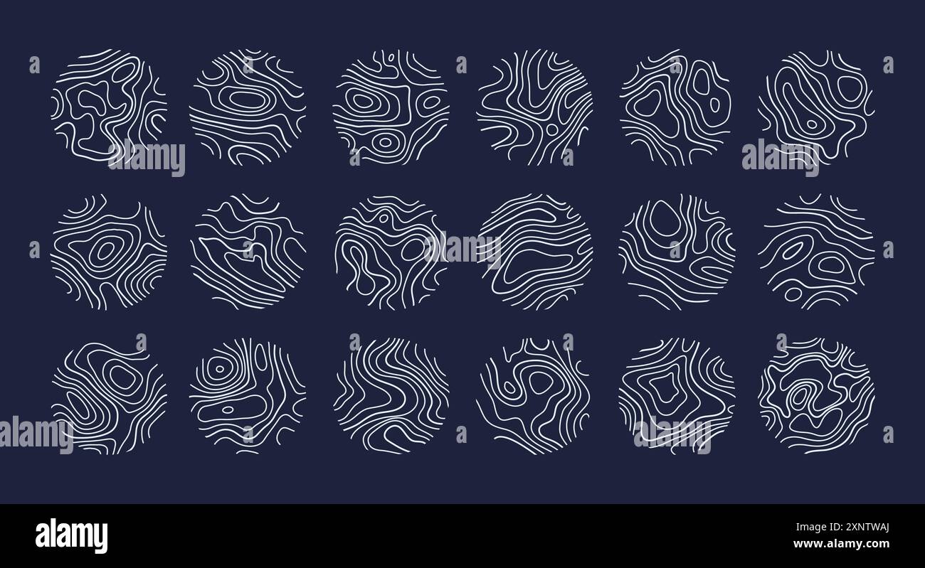 Circular wood rings or topographic map lines texture set. Wood tree ...