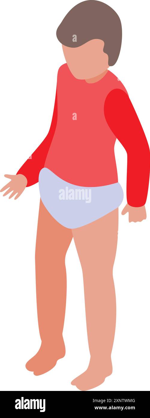 Illustration of a toddler boy wearing a red shirt and diaper standing ...