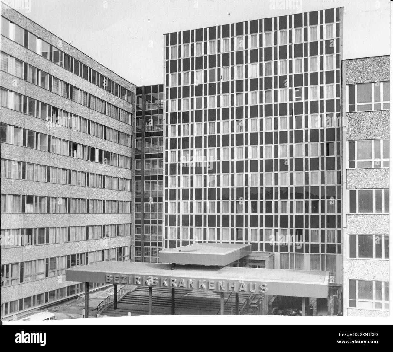 Exterior view and main entrance of the Potsdam district hospital in ...
