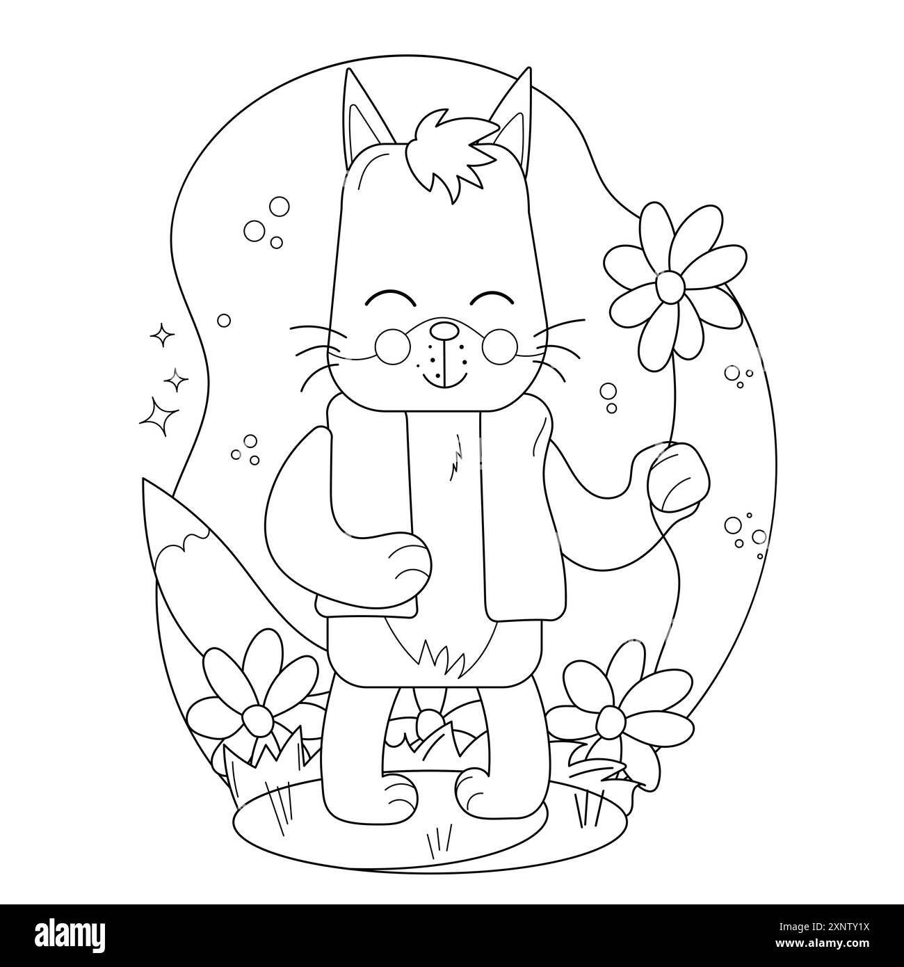 Childrens drawings coloring page. Happy wolf holding a flower ...