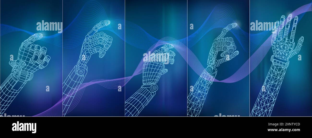 Infographics with the concept of contour 3D robot hands Stock Vector ...