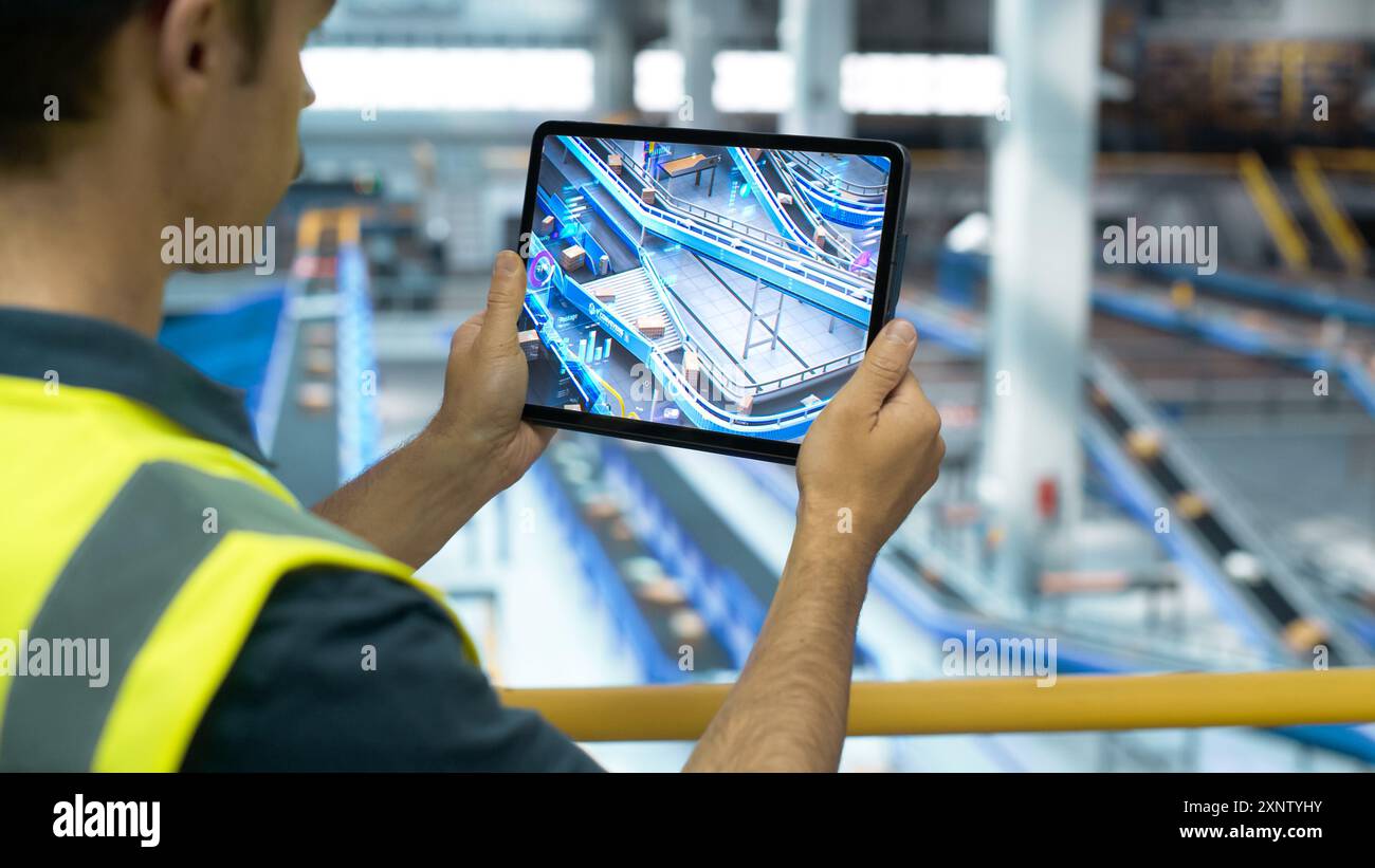Logistics Center Worker Using Tablet Computer with Augmented Reality ...