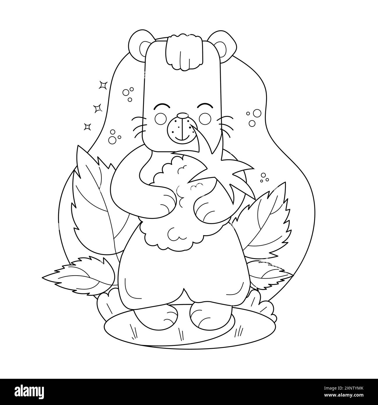 Childrens drawings coloring page. Cute cartoon bear holding raspberries ...
