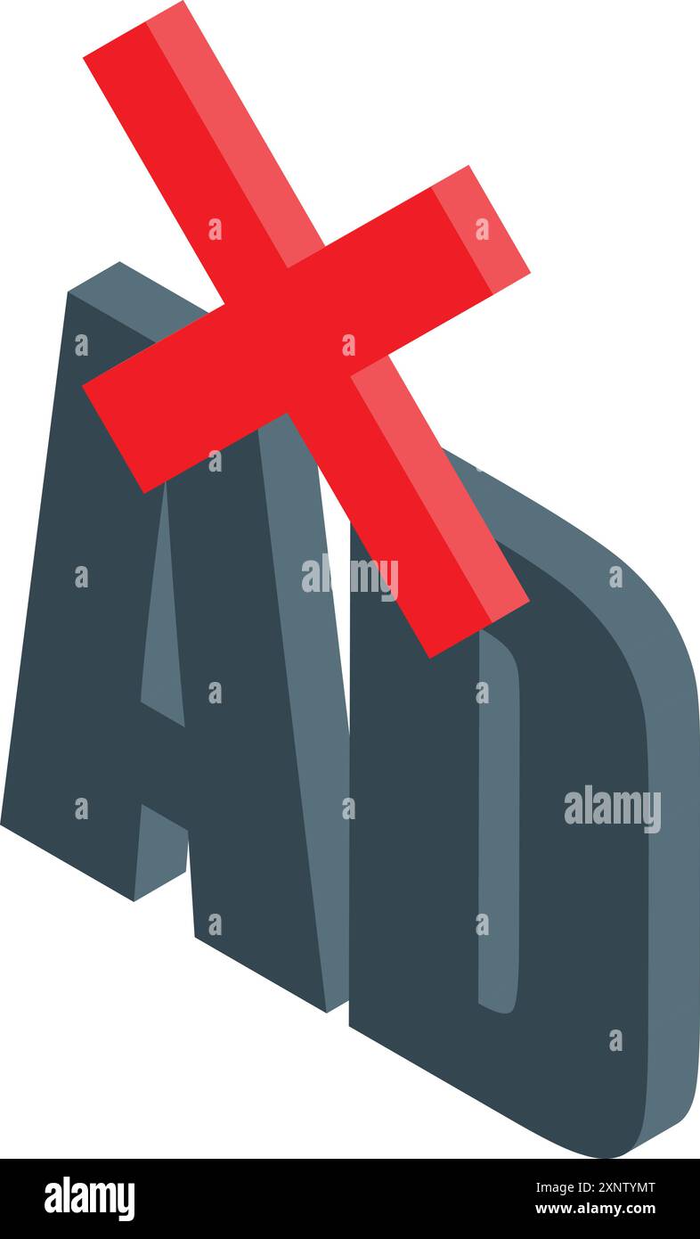 Red cross is removing ads from website, isometric icon Stock Vector ...