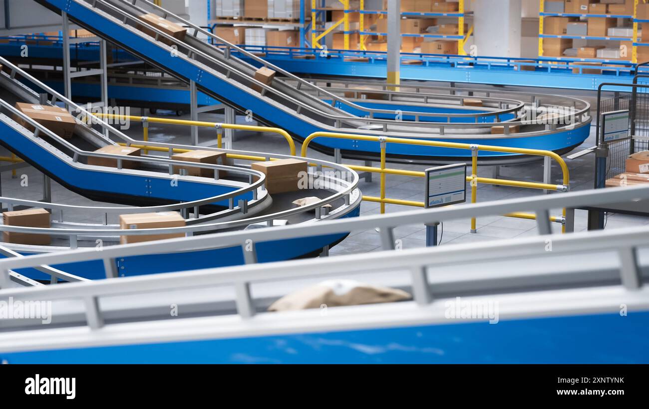 Establishing Shot: Modern Delivery Logistics Station Warehouse with ...