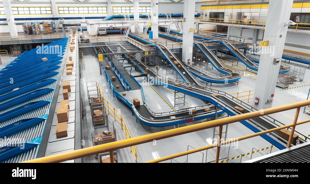 Parcels, Cardboard Boxes and Packages Lying on a Conveyor Belt at a ...