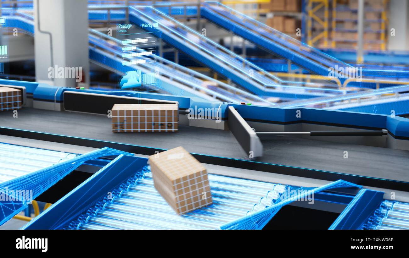 Parcels, Cardboard Boxes and Packages Lying on a Conveyor Belt at a Modern Logistics Center with ...