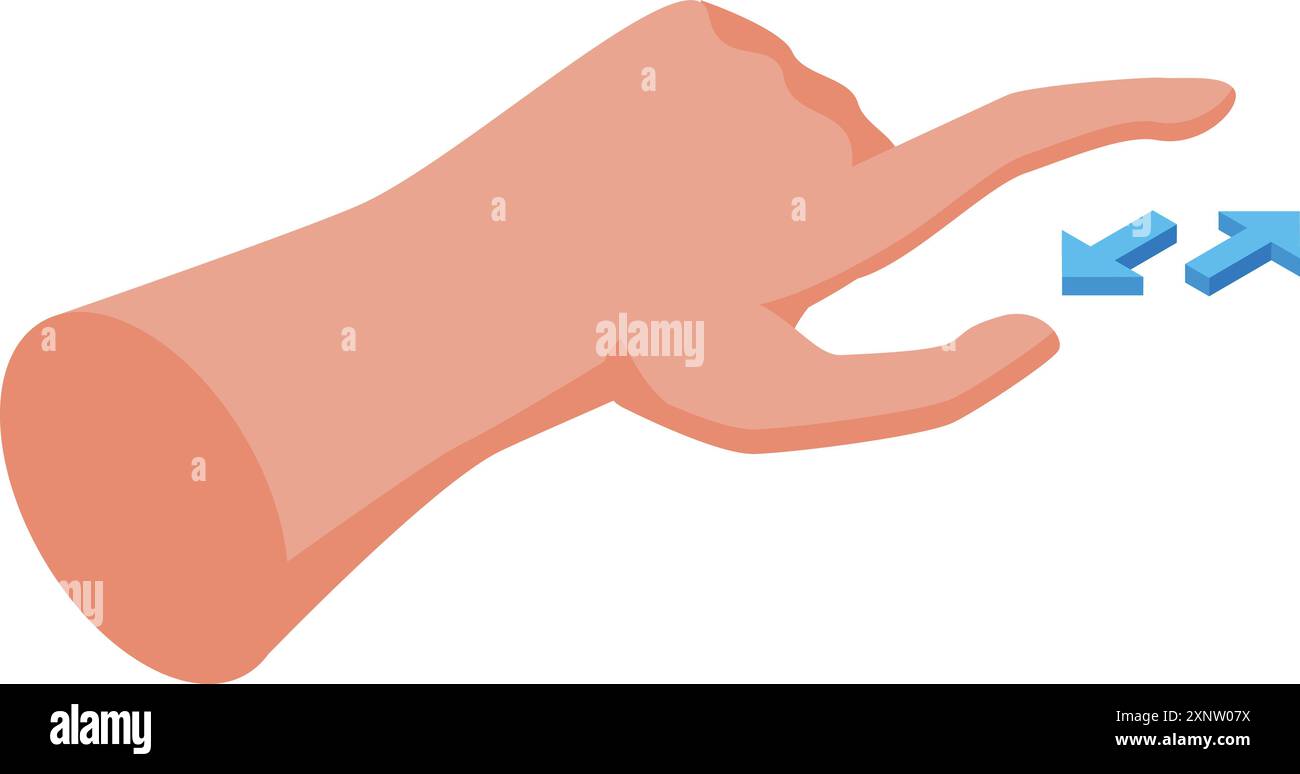 Hand making a gesture with two blue arrows pointing in opposite ...
