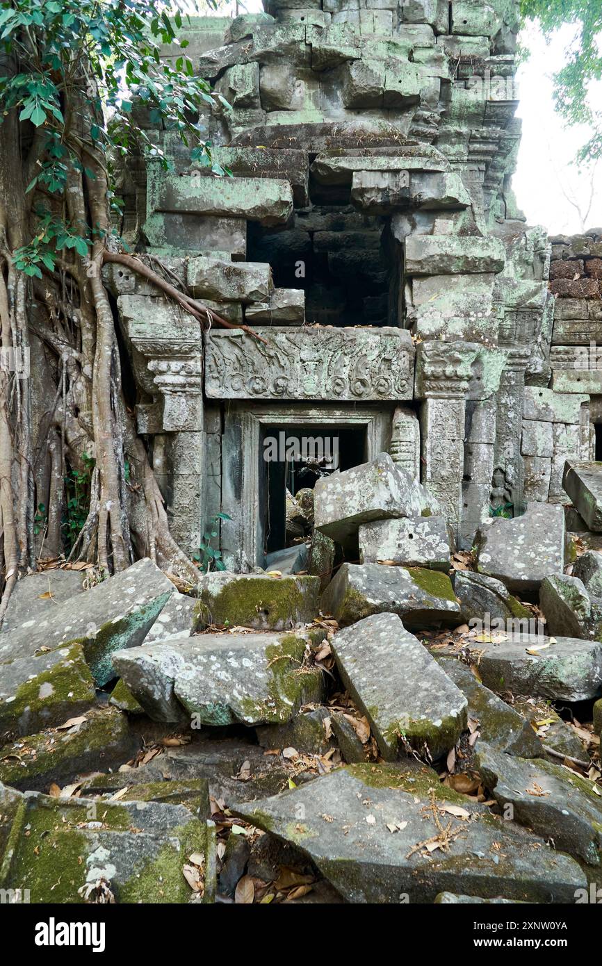 Detailed view of the ancient ruins of Angkor Thom, highlighting the ...