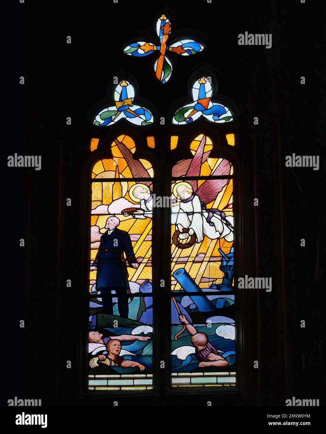 Brittany. Stained glass window of the Saint-Tugdual cathedral of ...