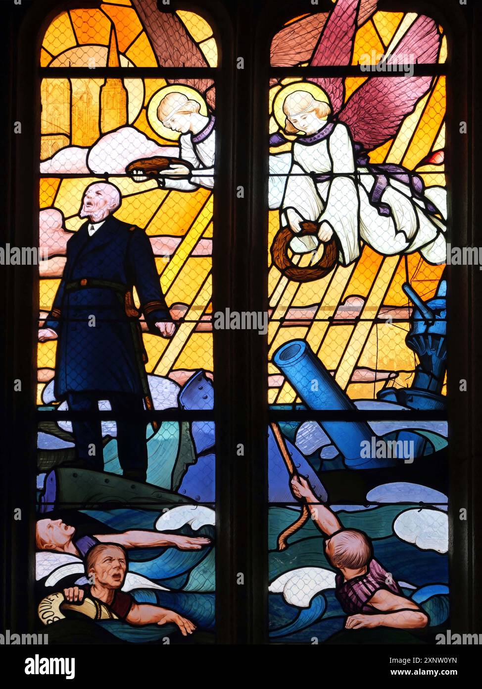 Brittany. Stained glass window of the Saint-Tugdual cathedral of ...