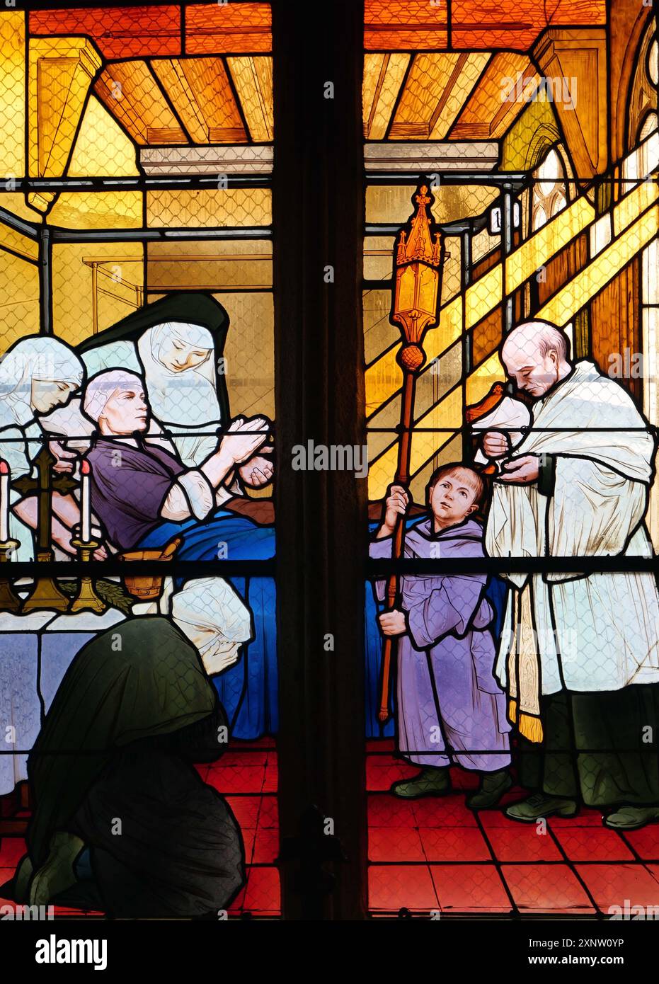 Brittany. Stained glass window of the Saint-Tugdual cathedral of ...