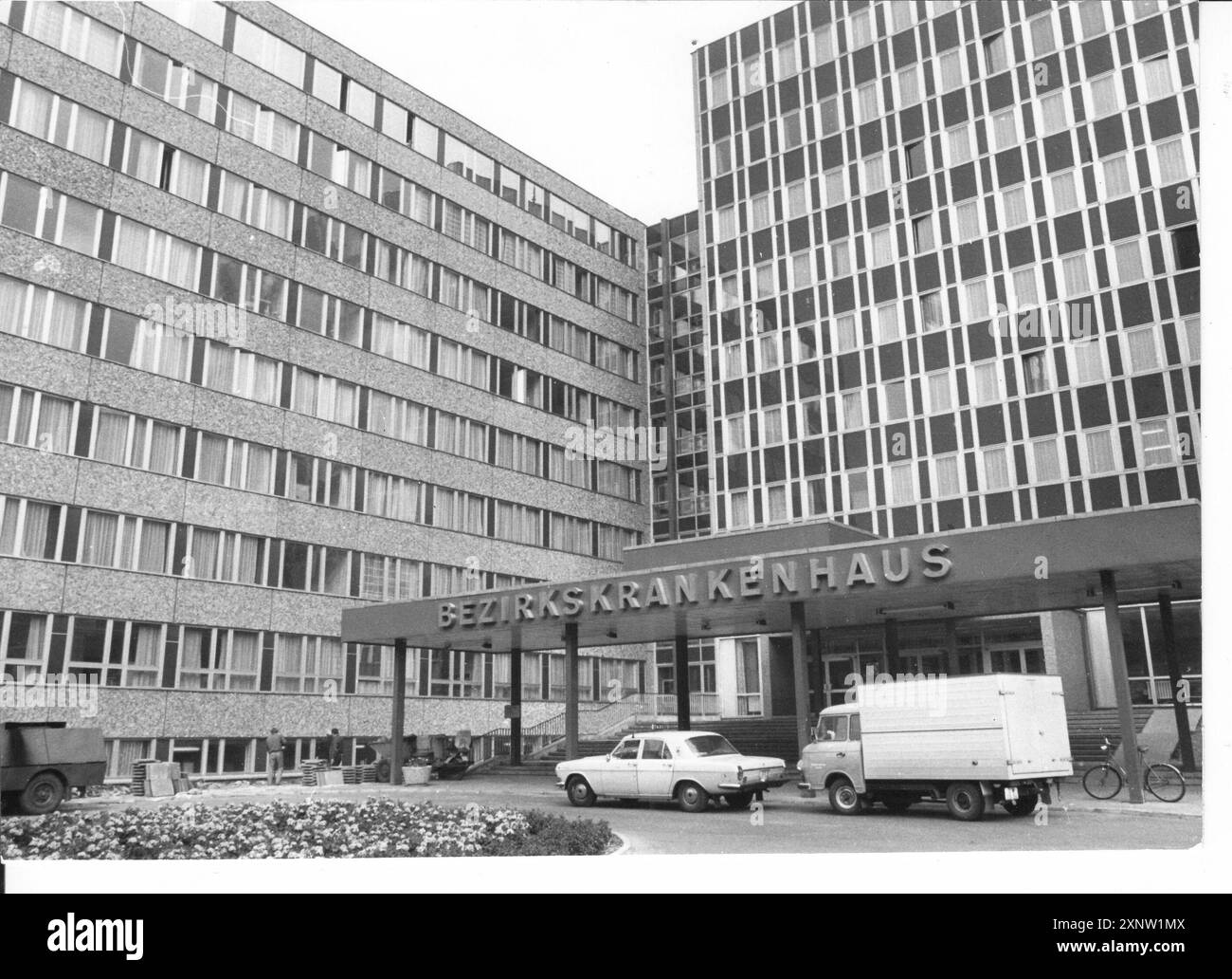 Exterior view and main entrance of the Potsdam district hospital in ...