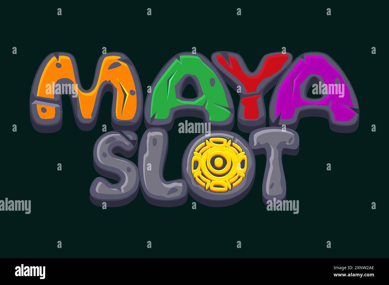 Stone text - Maya slot. Logo for ancient Mayan theme slot. Cartoon ...