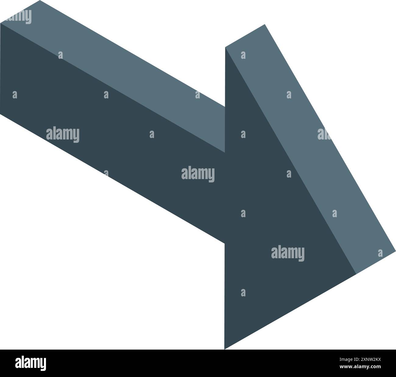 Gray arrow pointing down and to the left in an isometric view Stock ...