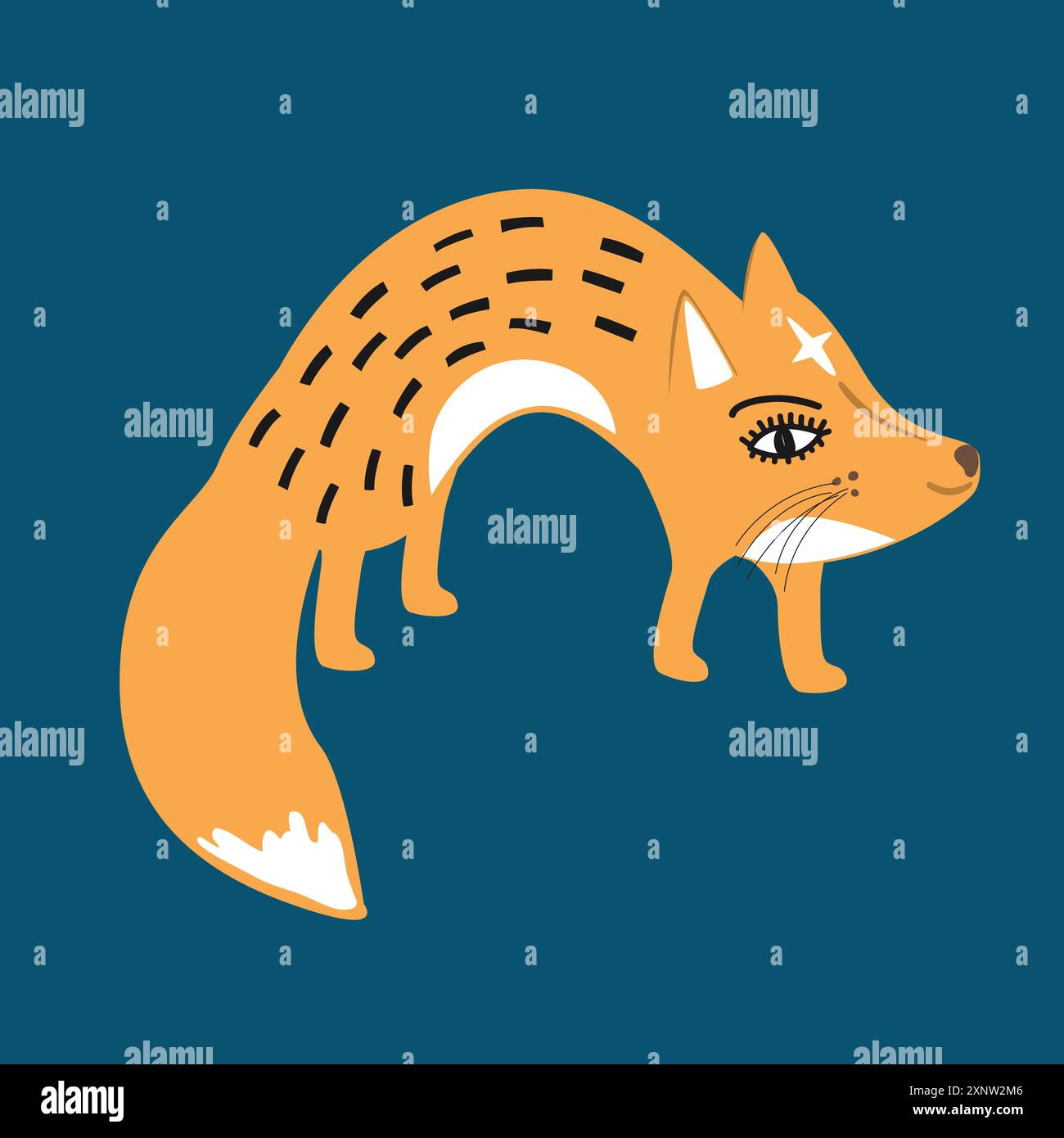 Sweet fox illustration in naive hand drawn style. Cartoon animal ...