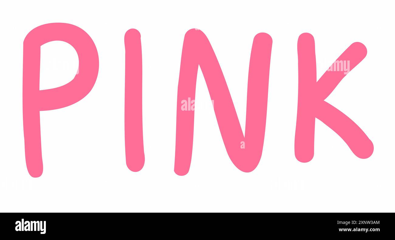 Pink word in cartoon hand drawn style. Hand written childlike doodle ...