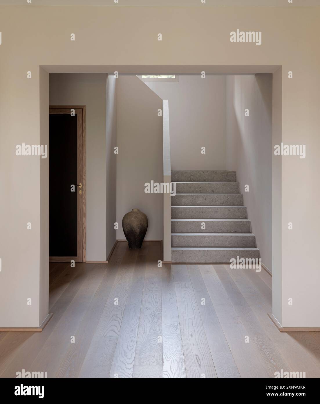 Impressive entrance of a modern villa. Entrance with parquet floor, and ...
