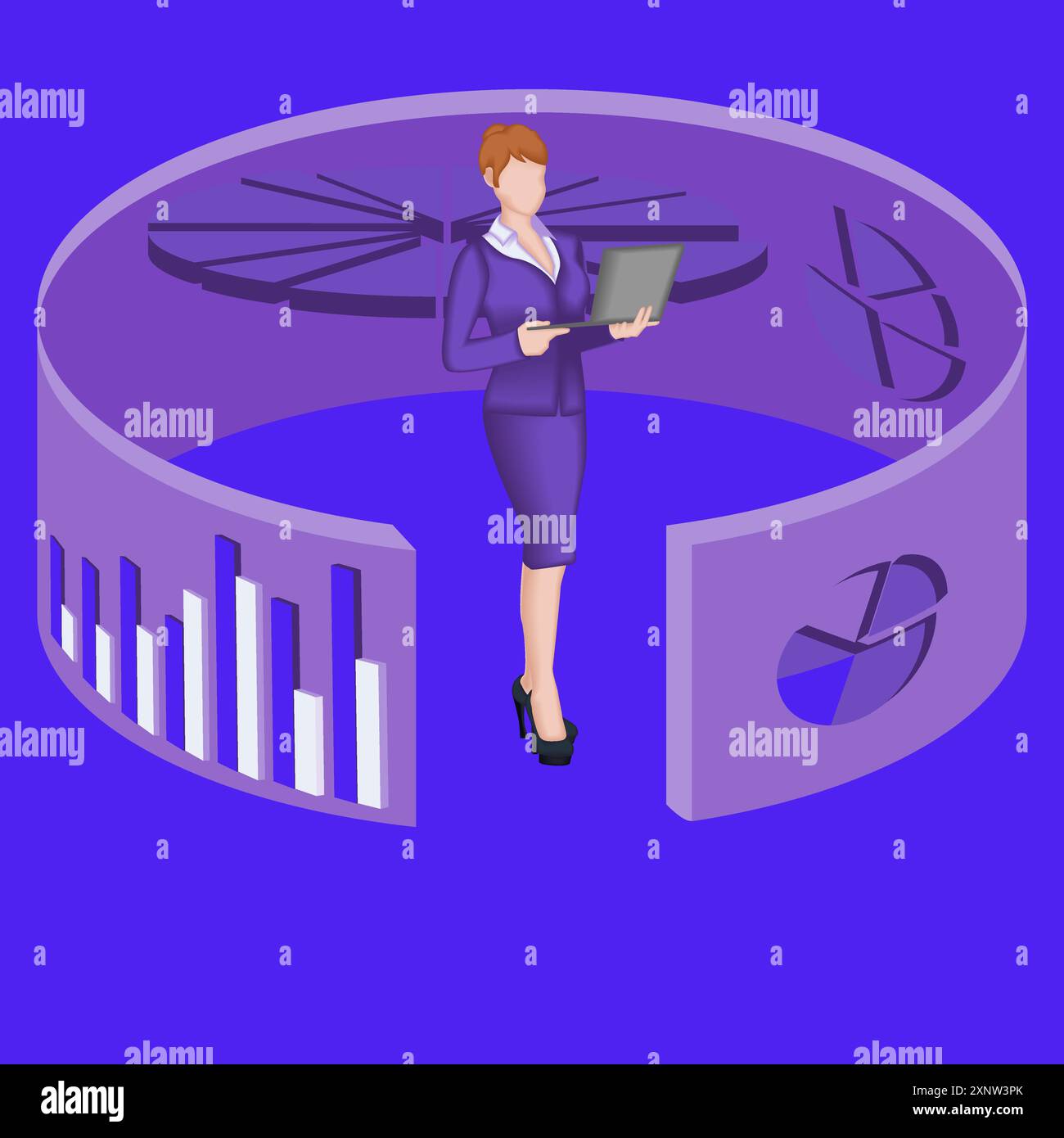Woman researching information from reports and surveys. Business concept. 2D vector illustration ...