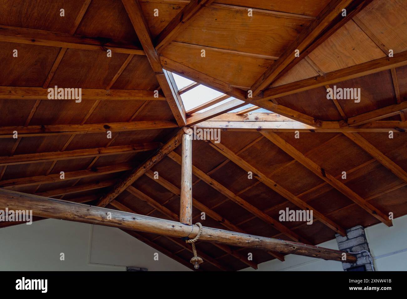 A vintage-style solid deodar wood ceiling roof in a traditional home ...