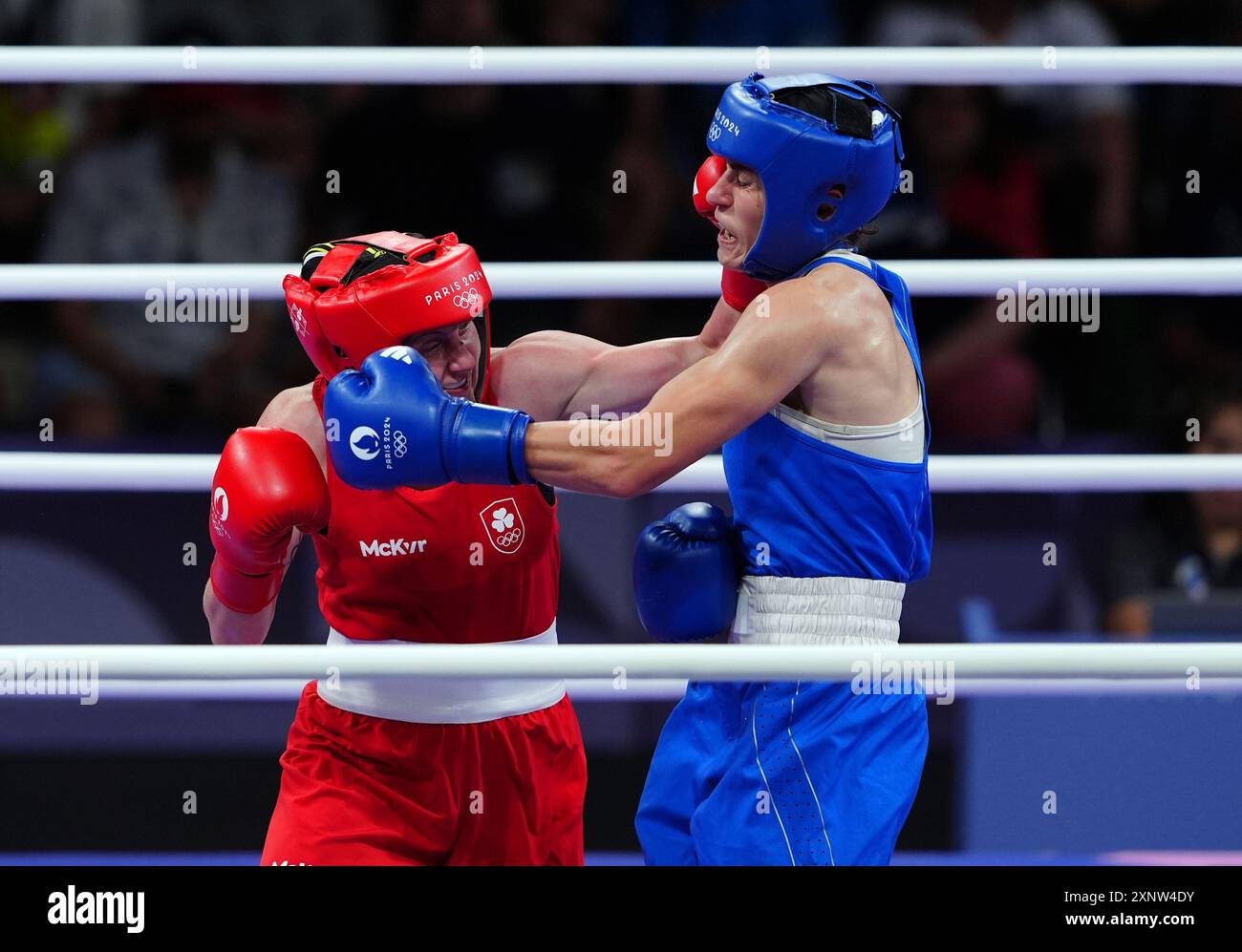 Ireland's Michaela Walsh (left) in action against Bulgaria's Svetlana ...