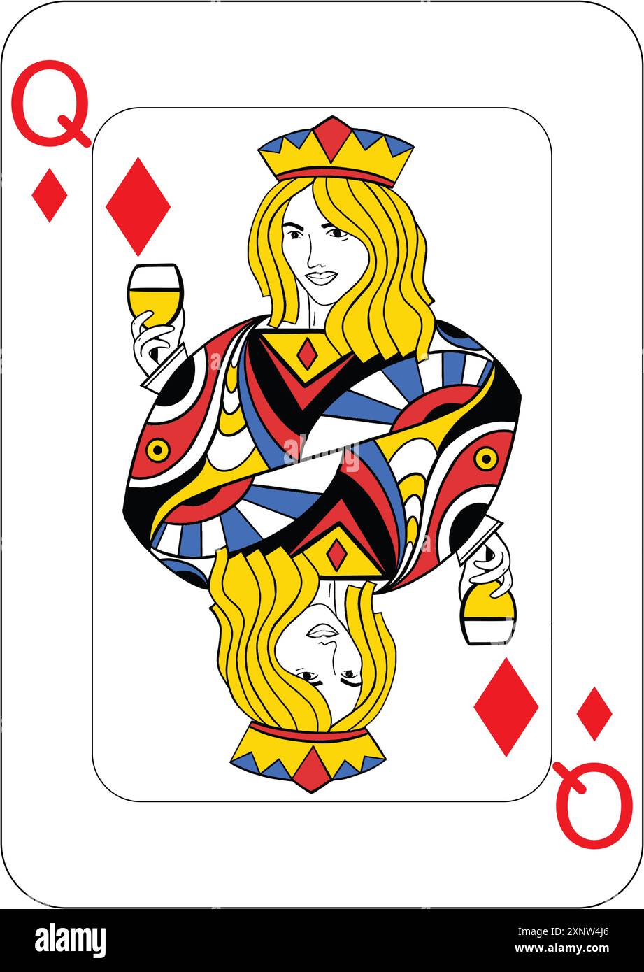 Queen of diamonds. One playing card, illustration Stock Photo - Alamy