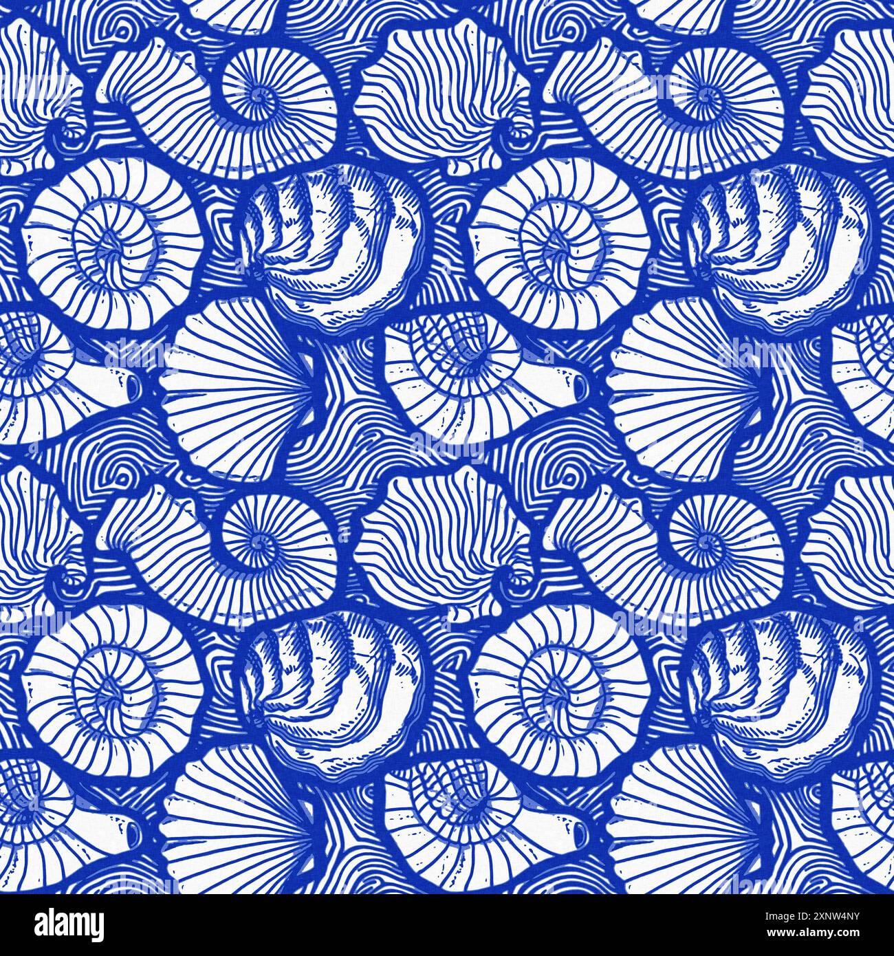 Azure blue white shell motif with linen seamless batik background ...