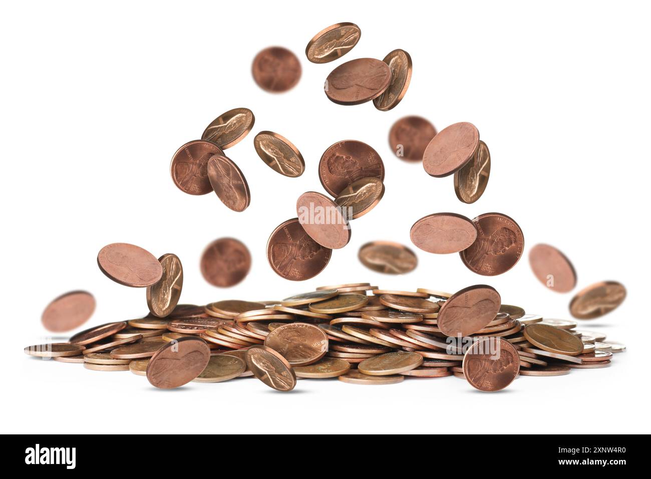 United States one cent coins falling on white background Stock Photo ...