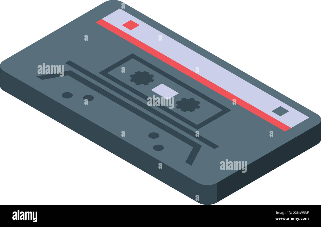 Isometric illustration of a classic audio cassette tape, a nostalgic ...