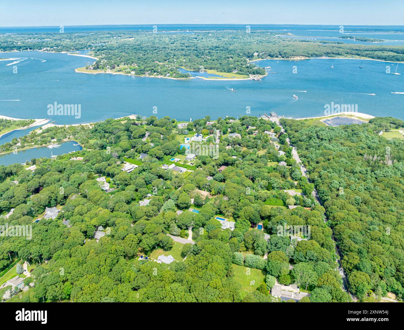 aerial view of north haven and a distant shelter island, ny Stock Photo ...