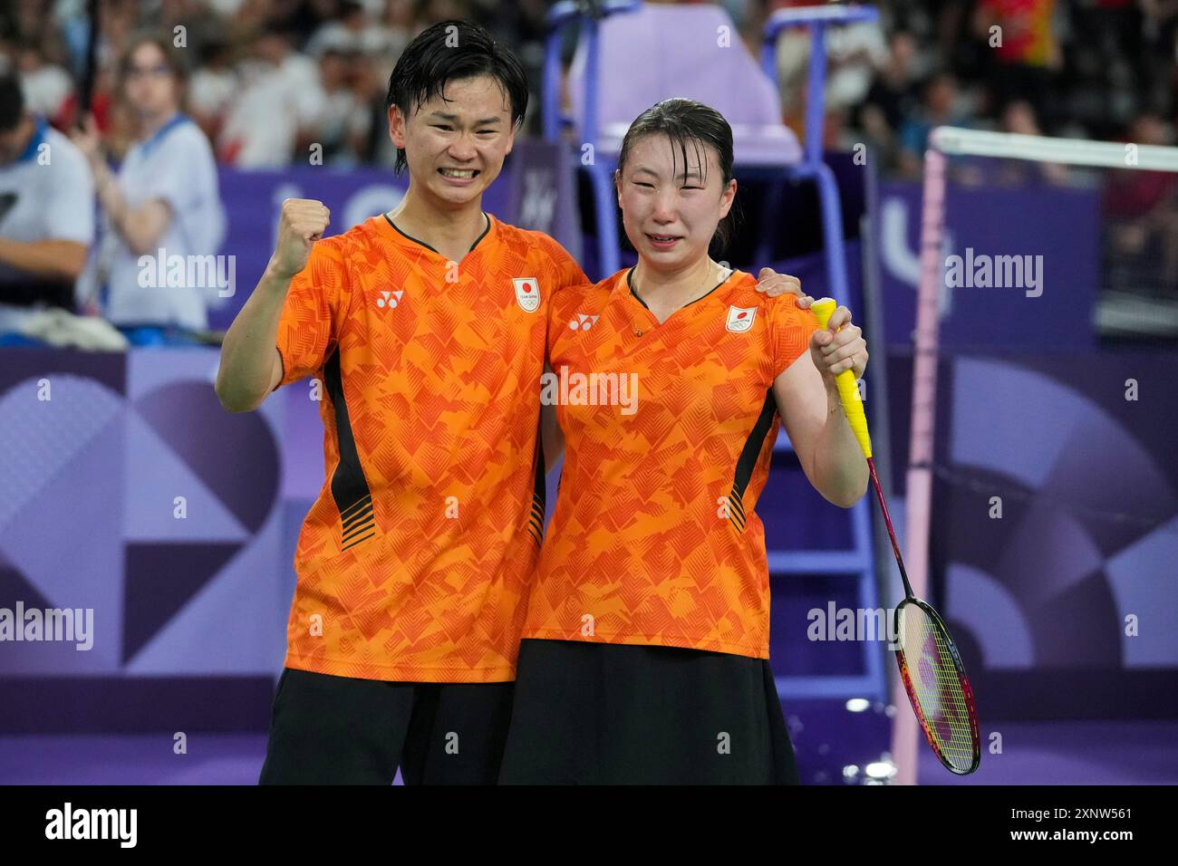 Japan's Yuta Watanabe, left, and Arisa Higashino celebrate after ...