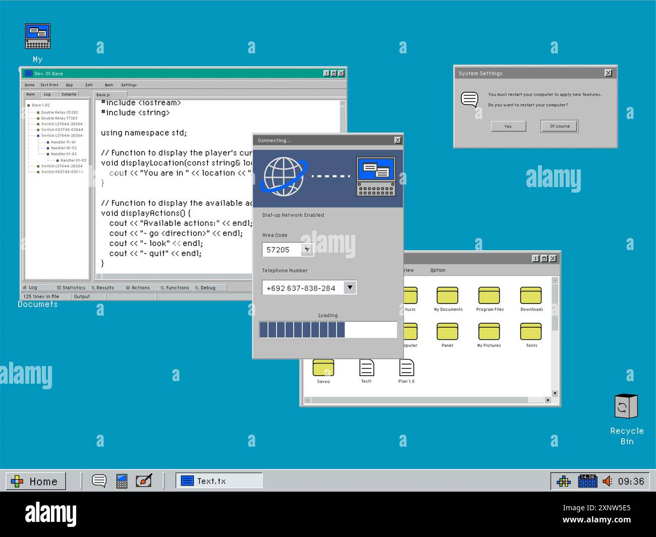 Retro Computer OS Template with User Connecting to Dial Up Internet ...